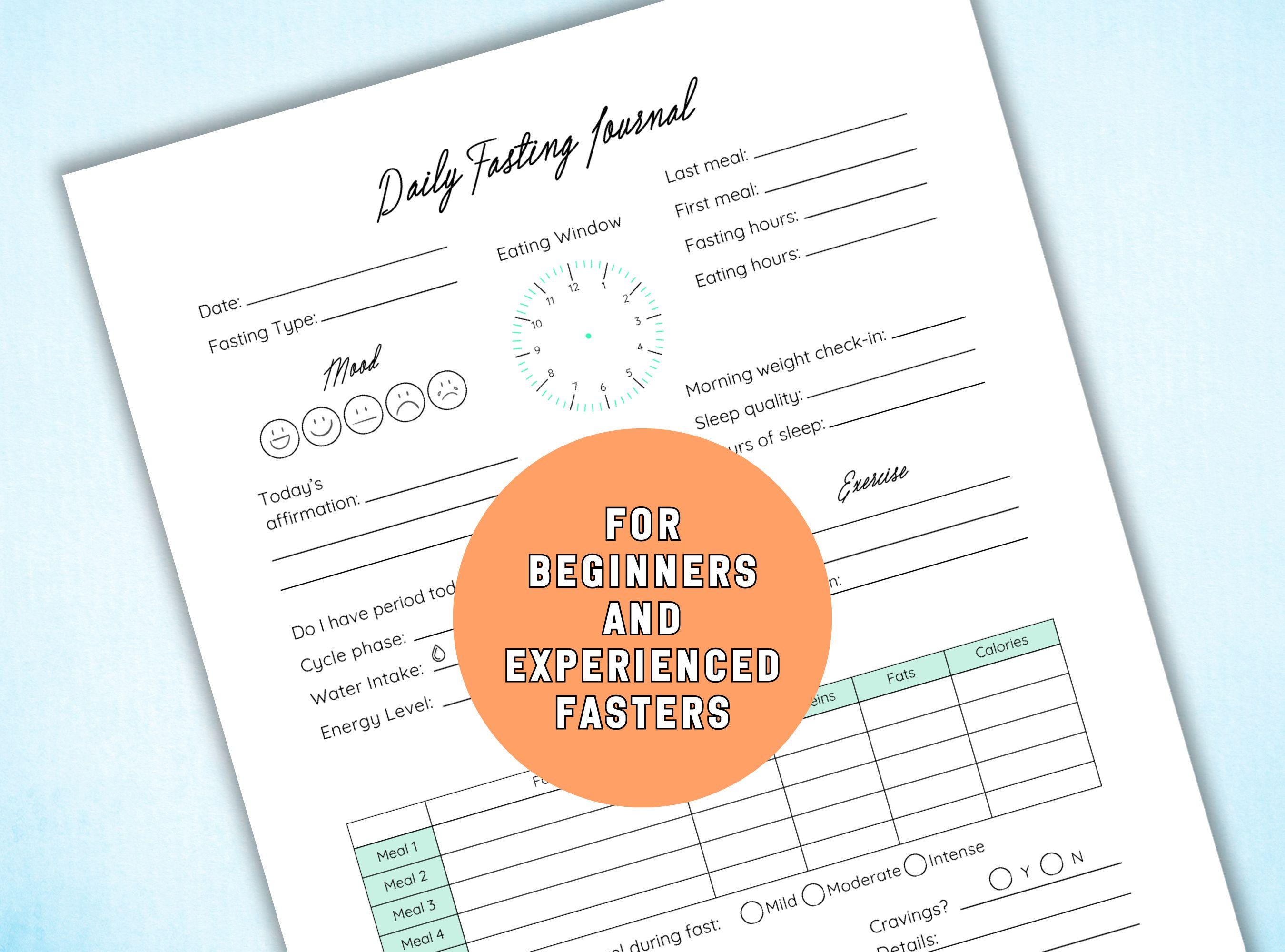 Daily Fasting Journal, Printable Intermittent Fasting Tracker, Fasting ...