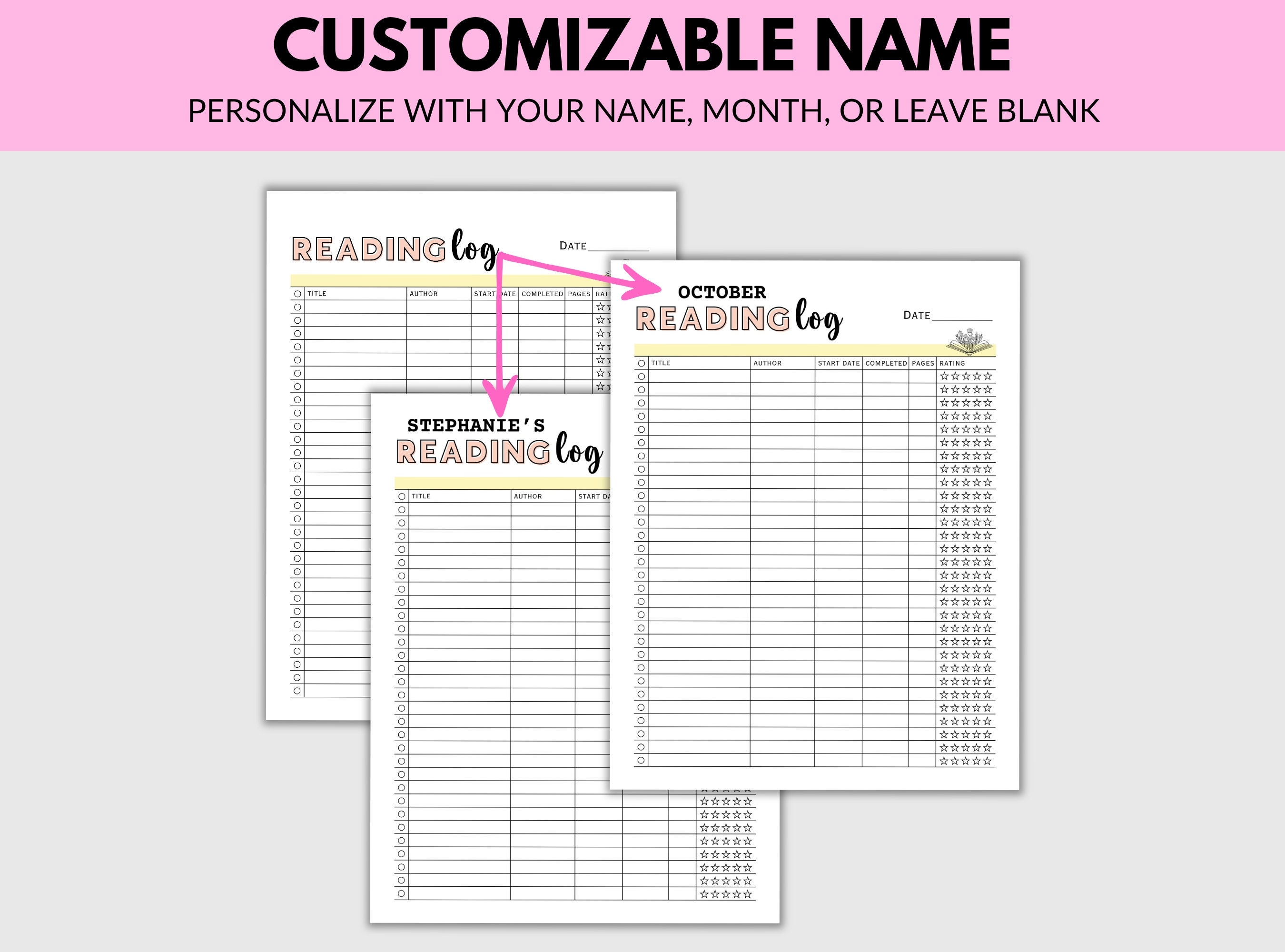 Reading Log Printable | Fillable Tracker | Book Log | Bookshelf Tracker ...
