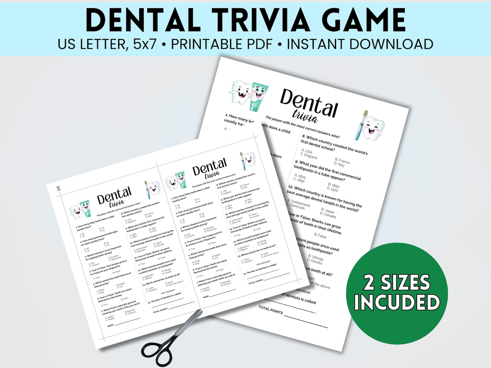 Dental Trivia Game Printable, Dental Office Game, Fun Trivia for Dental ...