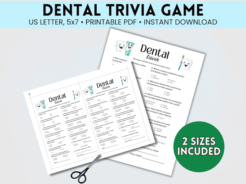 Dental Trivia Game Printable, Dental Office Game, Fun Trivia for Dental ...