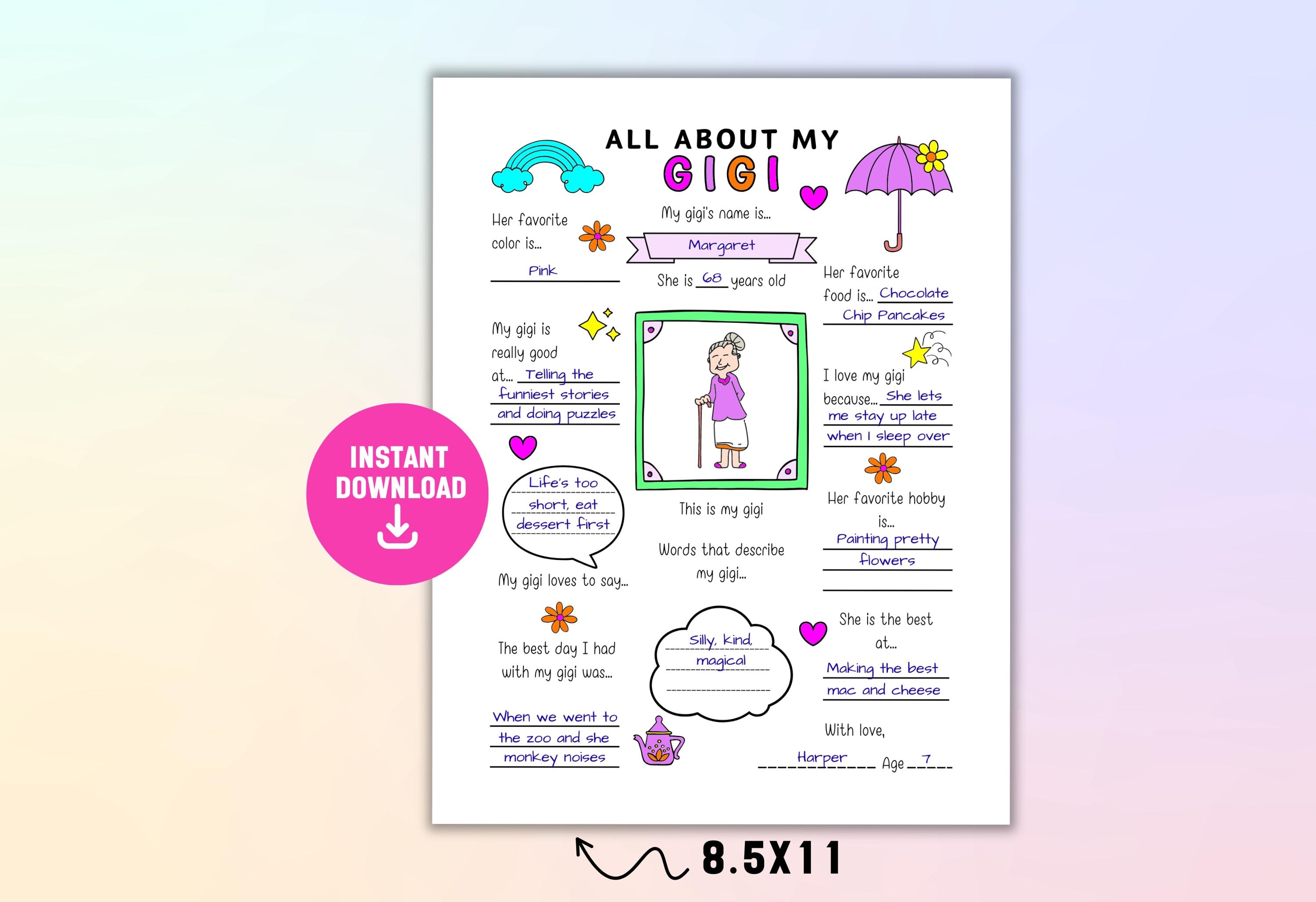 All About My Gigi Printable, Gigi Fill in the Blank, All About Gigi ...