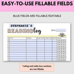 Reading Log Printable | Fillable Tracker | Book Log | Bookshelf Tracker ...