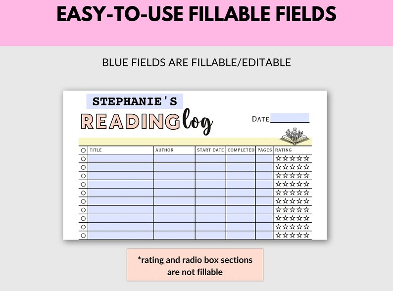 Reading Log Printable | Fillable Tracker | Book Log | Bookshelf Tracker ...