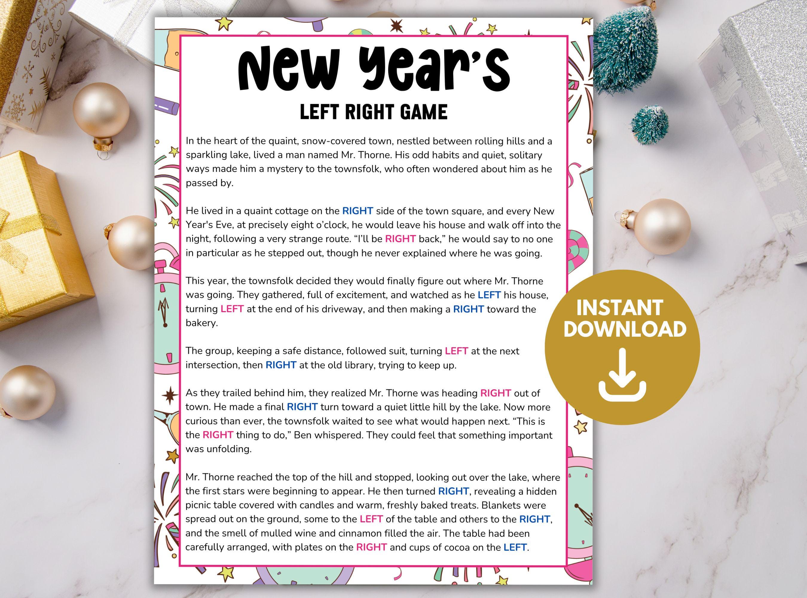 New Year’s Left Right Game, Printable New Year’s Eve Left Right Story ...