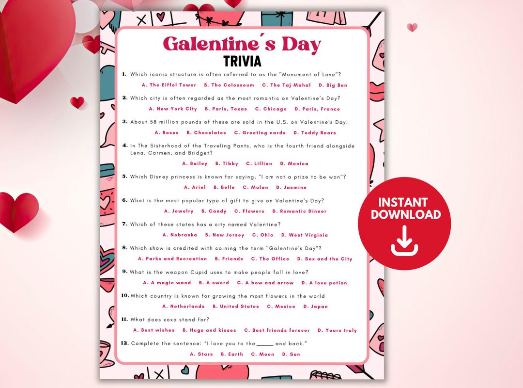 Printable Galentine’s Day Trivia, Ladies' Night Games, Galentine’s ...