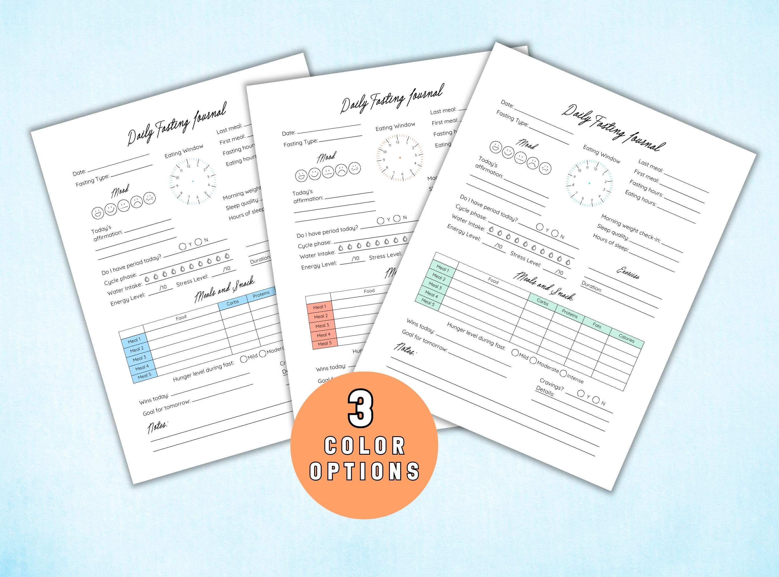 Daily Fasting Journal, Printable Intermittent Fasting Tracker, Fasting ...