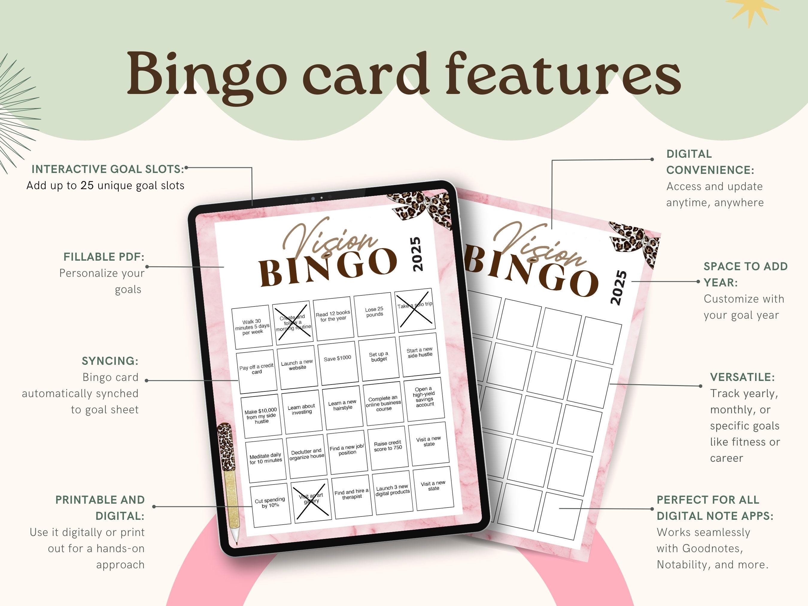 2025 Bingo Card, Vision Board Bingo, Digital Goal Bingo Card, Fillable ...