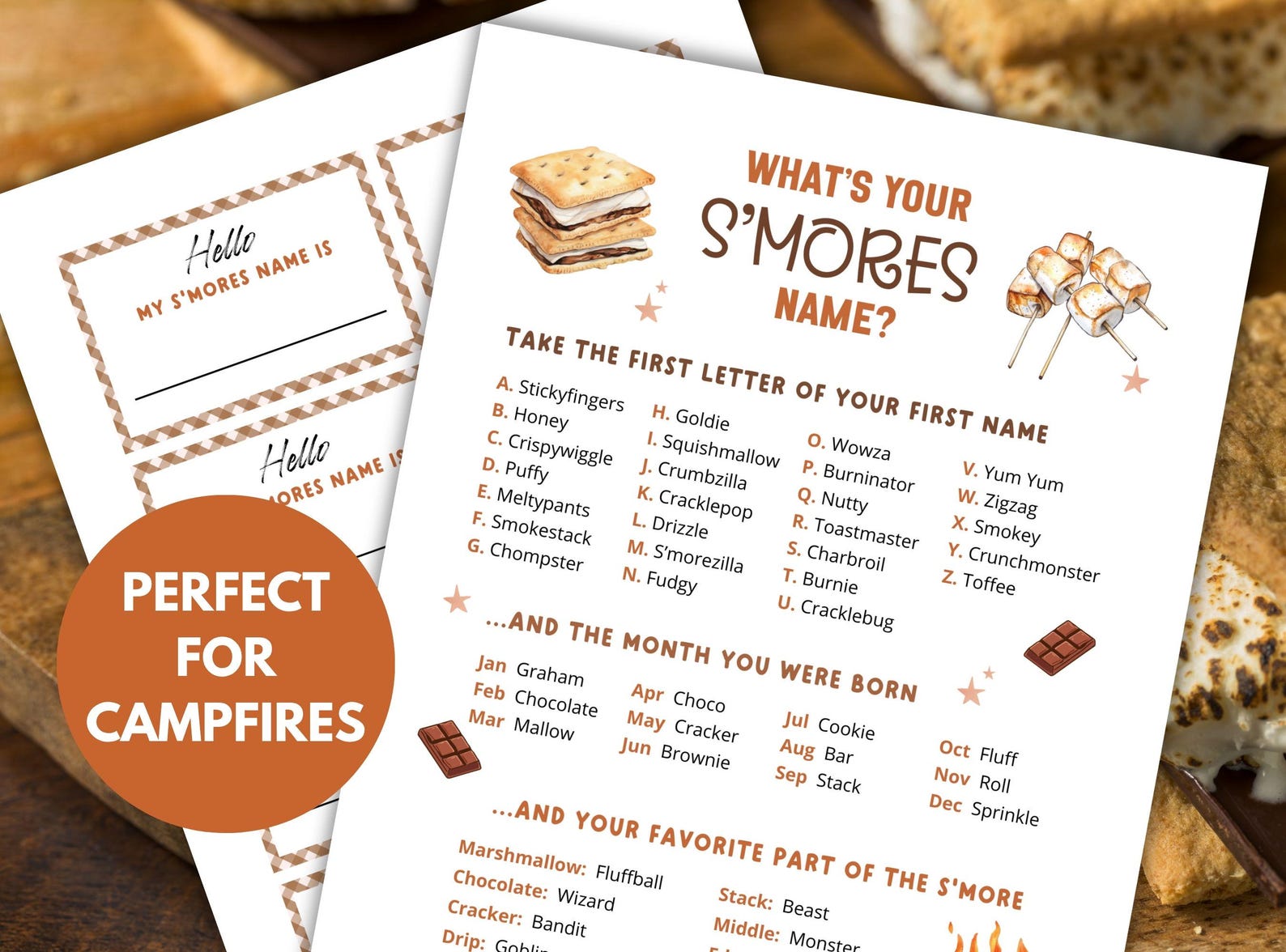 What’s Your S’mores Name, Printable Name Game, S’mores Name Game, Name ...