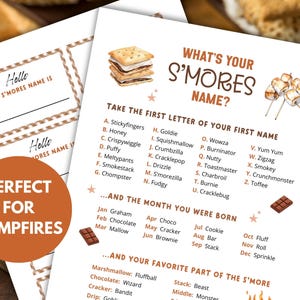 What’s Your S’mores Name, Printable Name Game, S’mores Name Game, Name ...