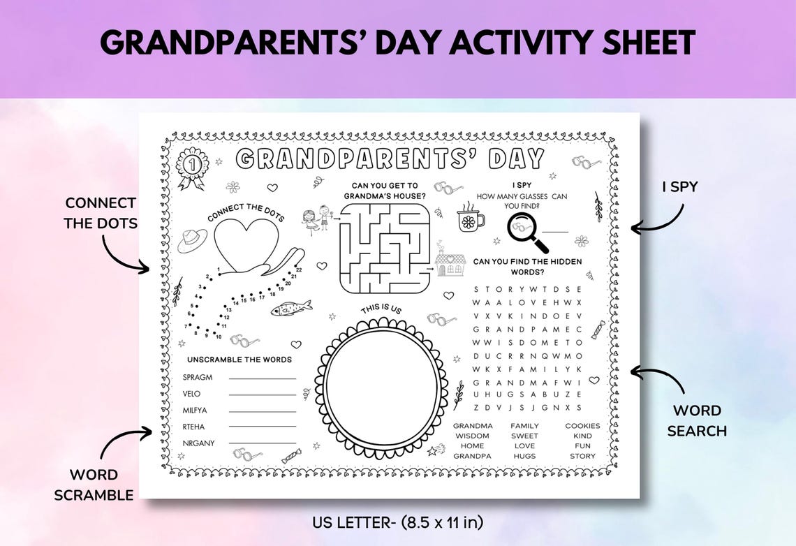 Grandparents’ Day Activity Placemat, Printable Activity Mat for Kids ...