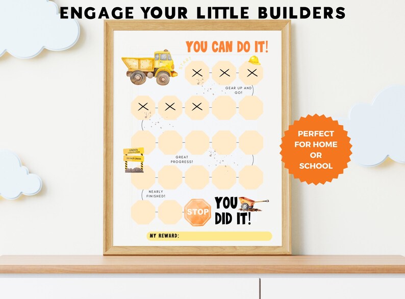 Reward Chart for Kids, Printable Kids Behavior Chart, Construction ...