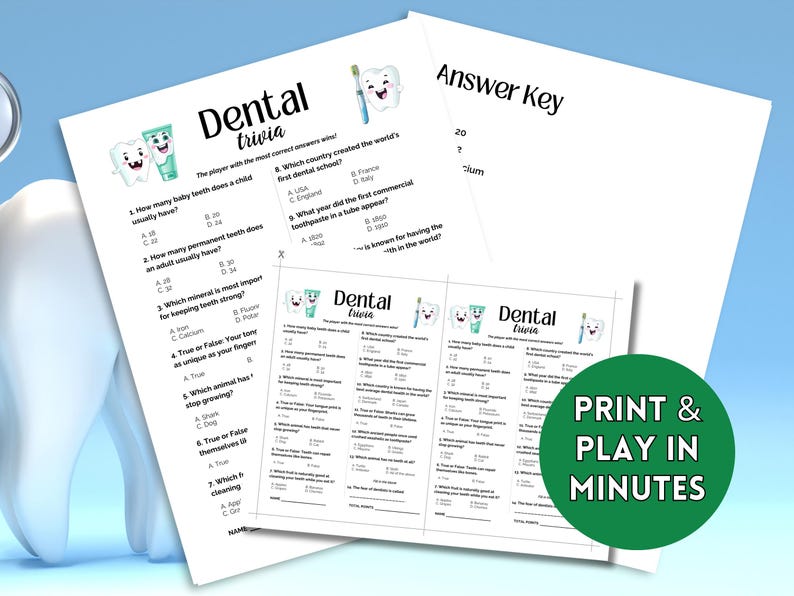 Dental Trivia Game Printable, Dental Office Game, Fun Trivia for Dental ...