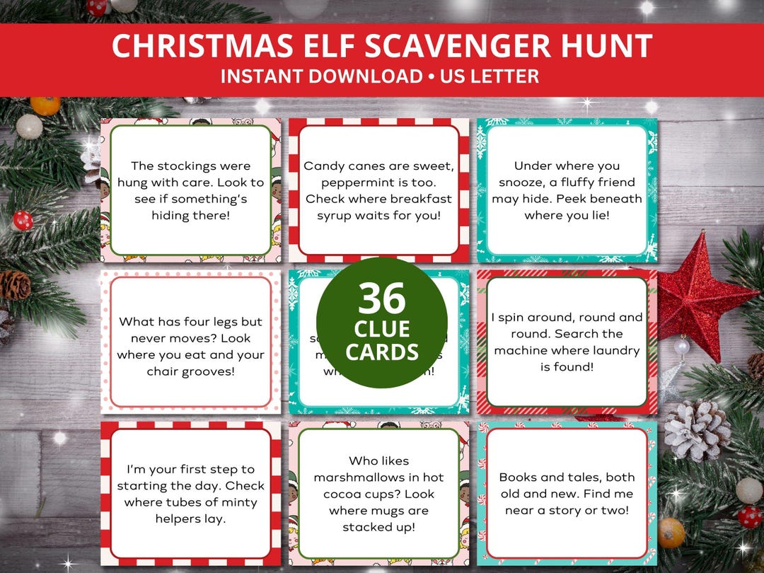 Christmas Elf Scavenger Hunt, Printable Elf Game, Holiday Scavenger ...