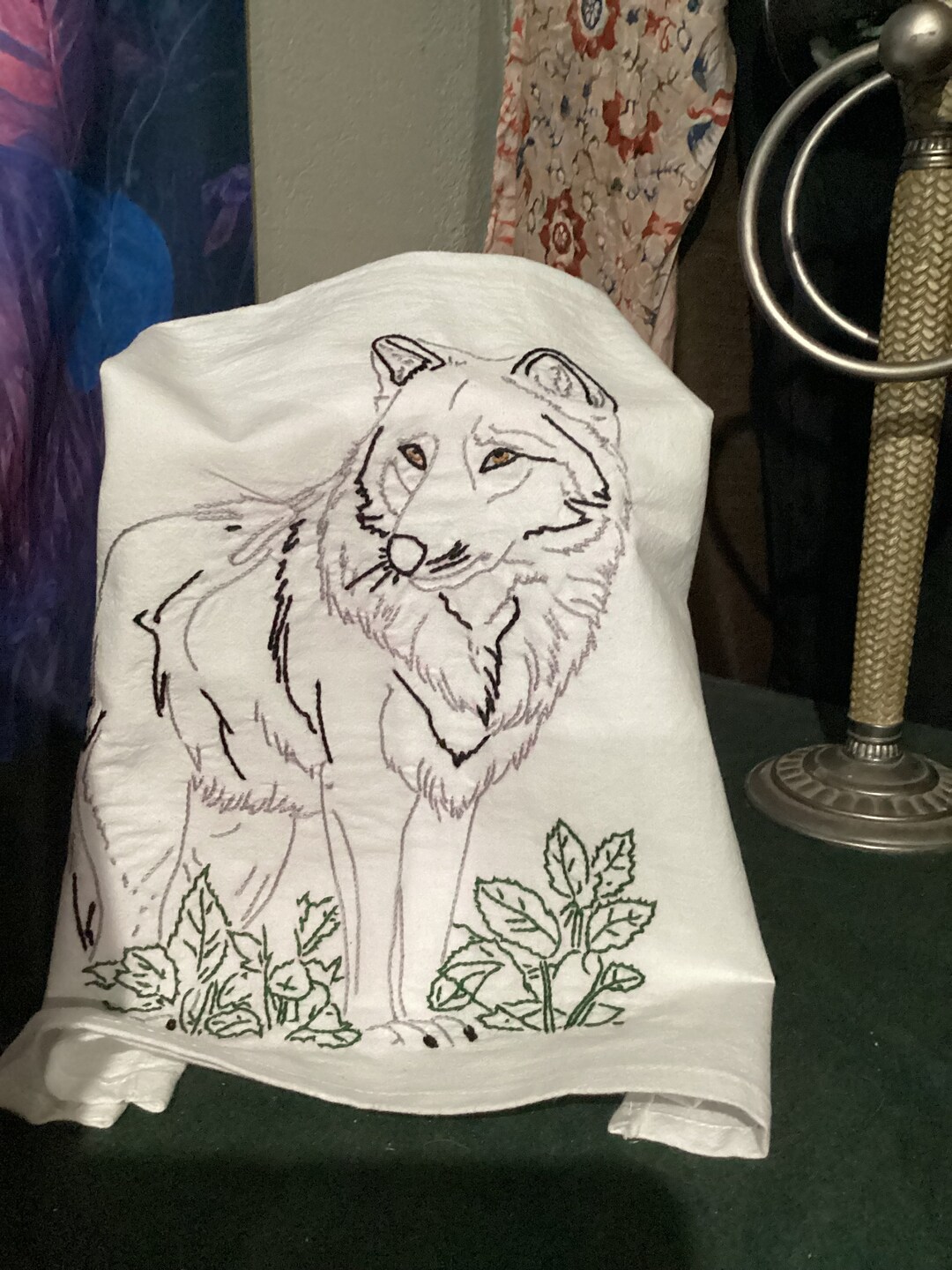 Hand Embroidered Wolf Towel - Etsy