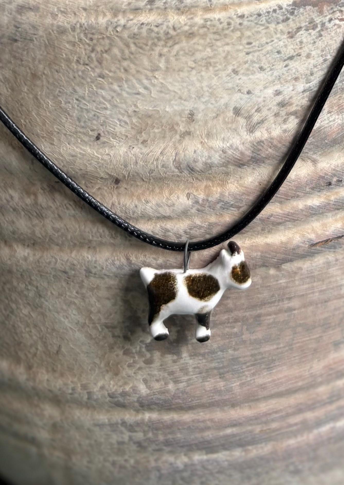 Mini Goat Pottery Necklace, White & Chocolate Brown Glazed. Handmade ...