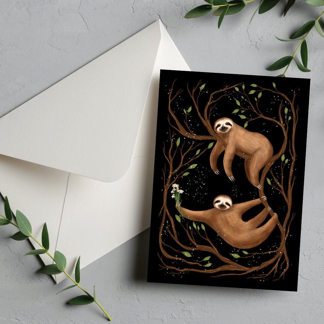 Sloth Couple Card, Valentine's Day Card, Animal Pair Greeting Card ...