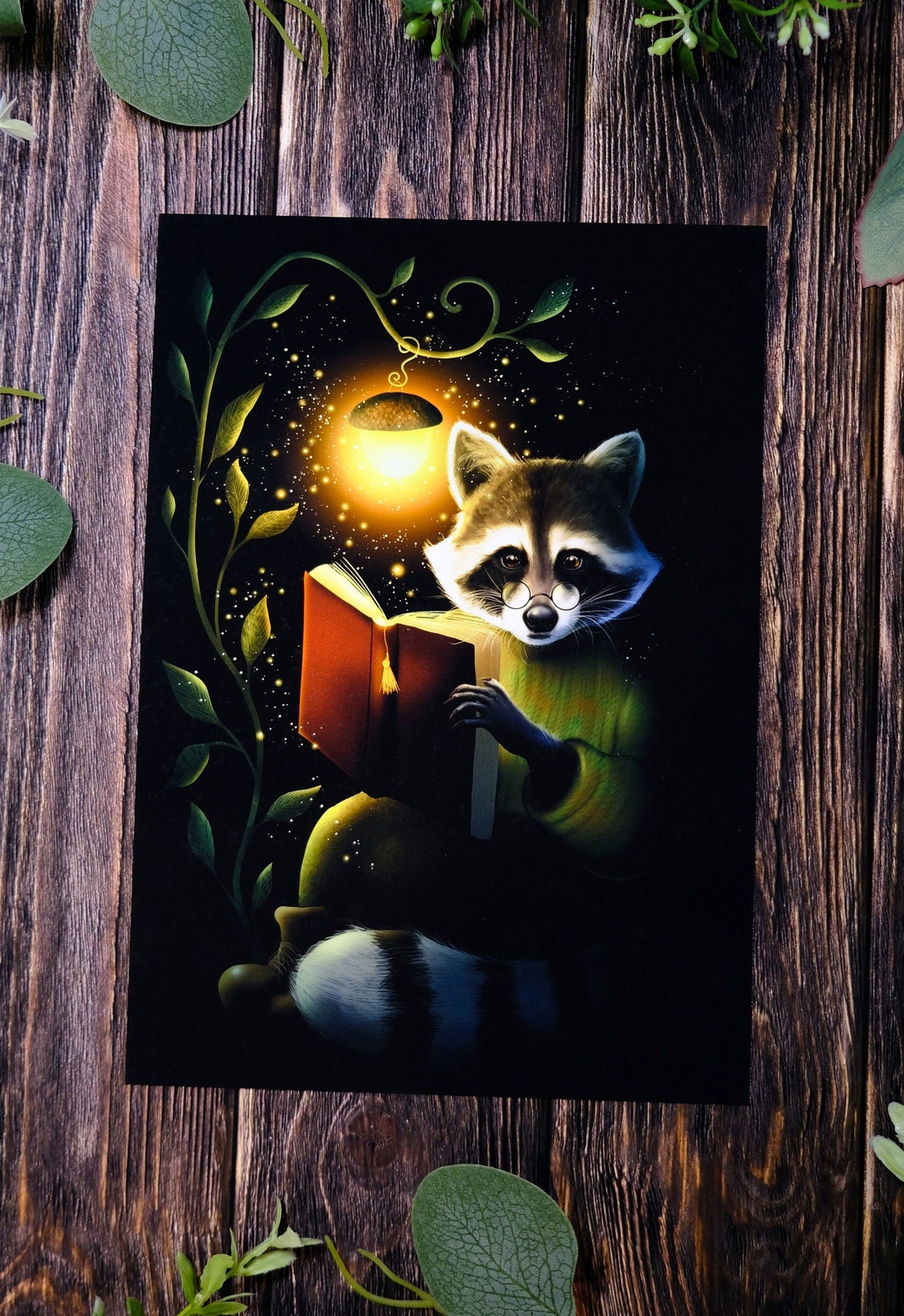 Raccoon Reading Fine Art Print, Raccoon Wall Art, Raccoon Illustration ...