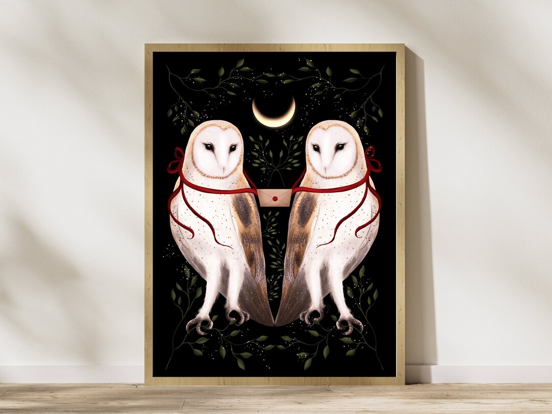 Barn Owl With Letter Fine Art Print, Owl Illustration, Owl Lover Gift ...