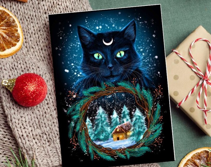 Yule Cat (jólaköttur) Art Print Greeting Card| Yule Cat Greeting Card ...