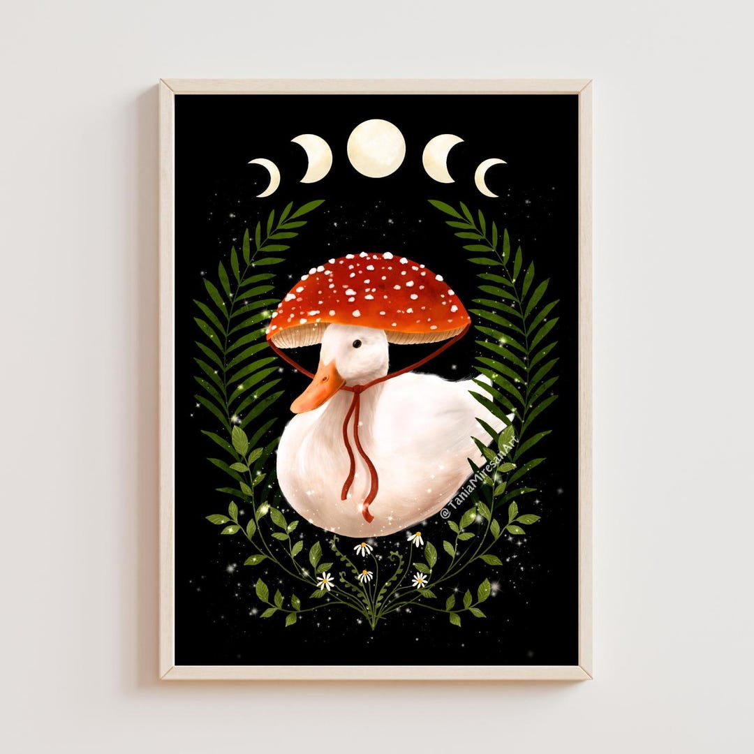 Cottagecore Duck Fine Art Print, Cute Duck and Mushroom, Duck Wall Art ...