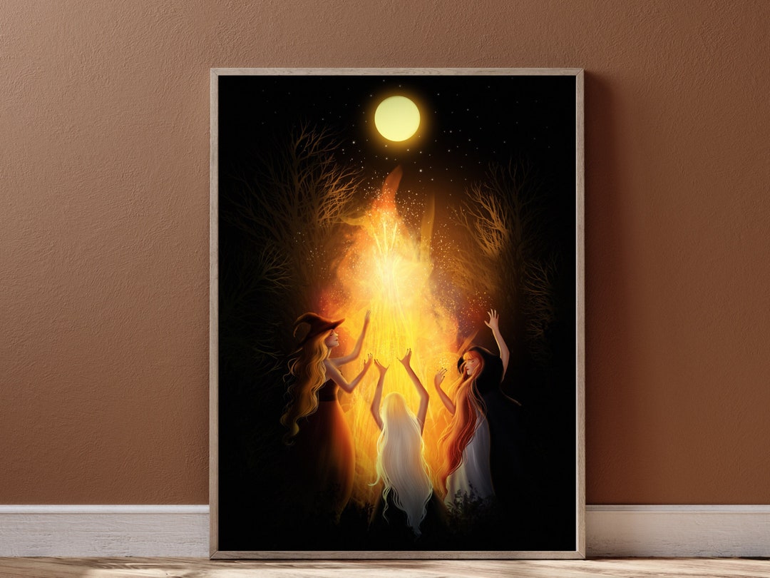 Witches Sabbath Fire Art Print Halloween Coven Illustration - Etsy