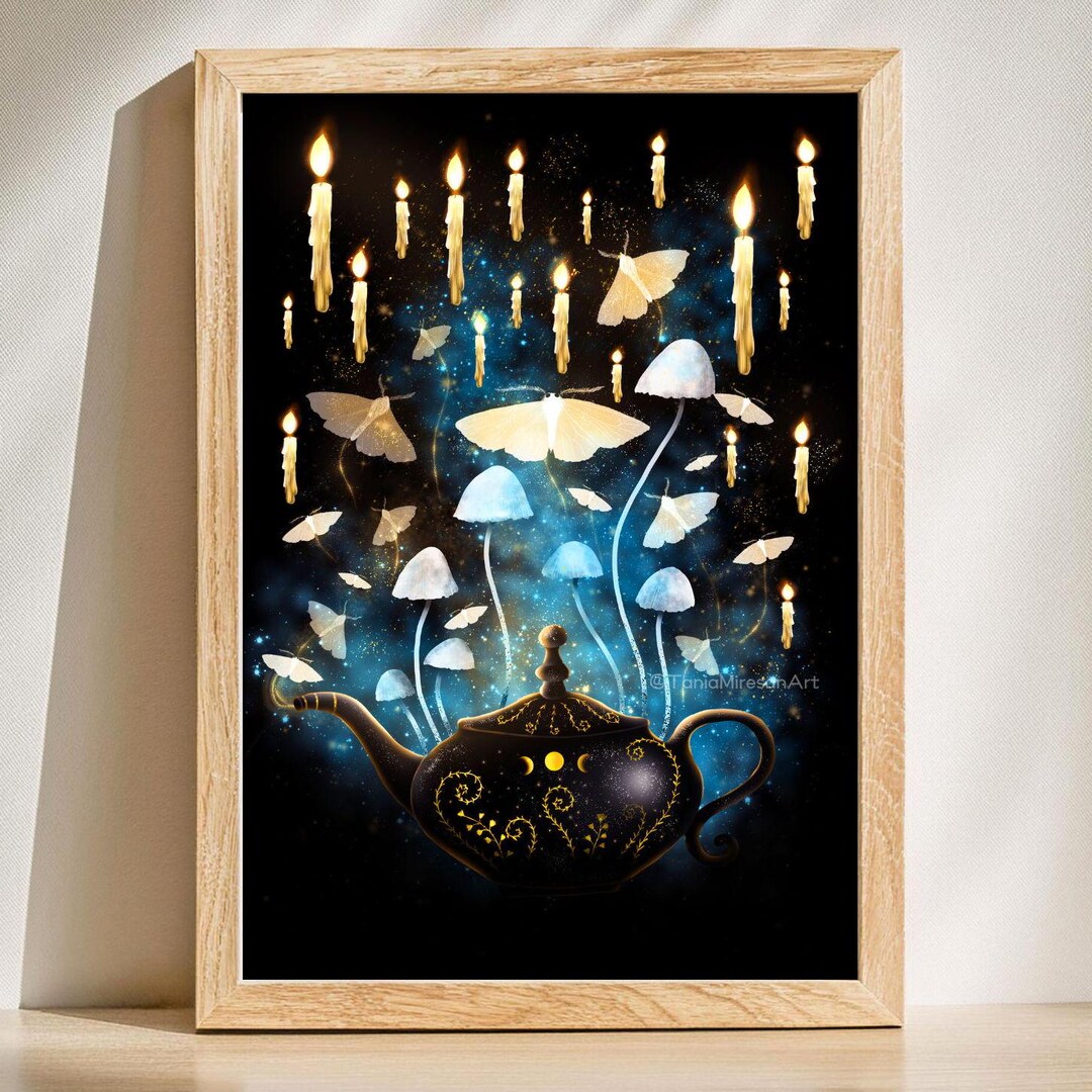 Moths and Mushrooms Art Print: Whimsical Teapot, Dark Cottagecore - Etsy