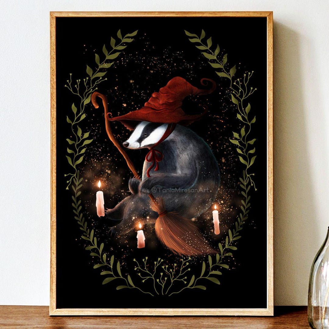 Wizard Badger Fine Art Print, Badger Wall Art, Badger Illustration ...
