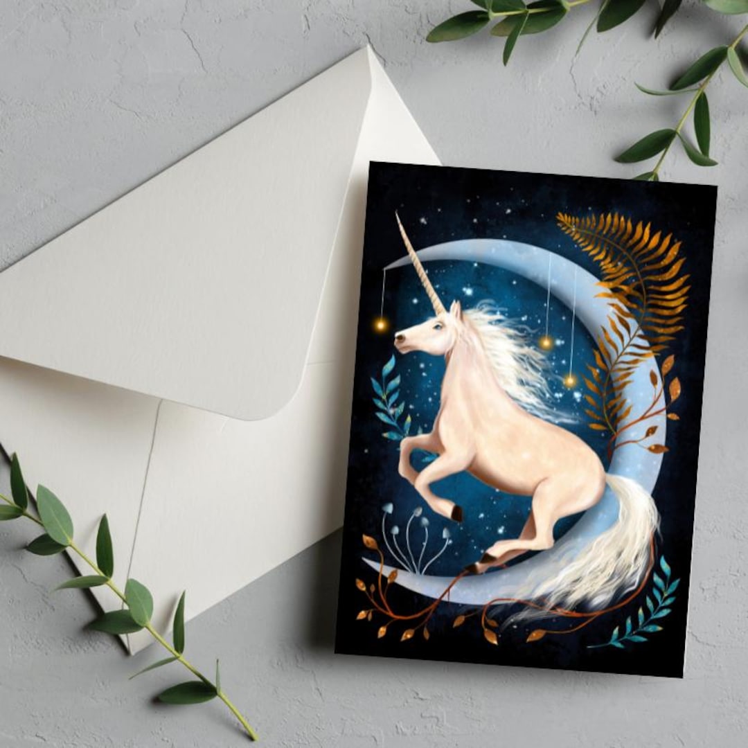 Unicorn Greeting Card, Unicorn Birthday Card, Whimsical Unicorn Blank ...