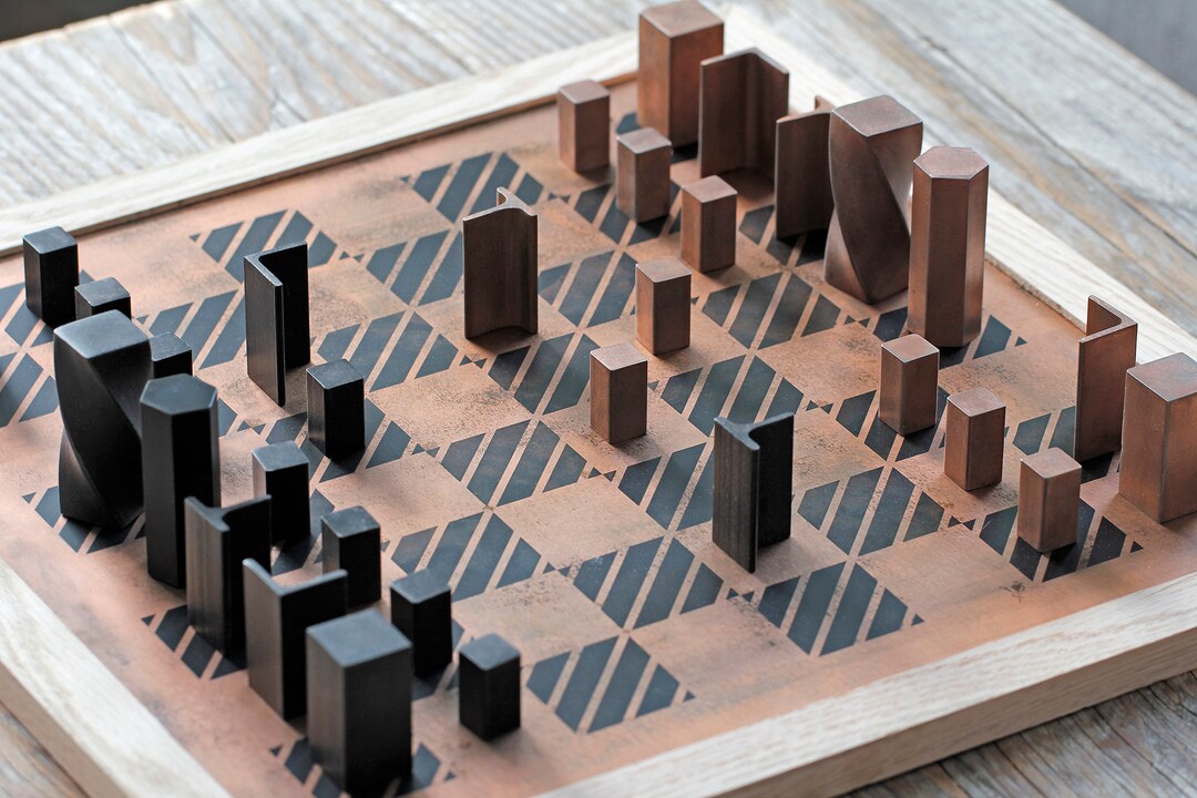 TWIST Chess Set 32 Pieces Copper Steel Black Steel - Etsy