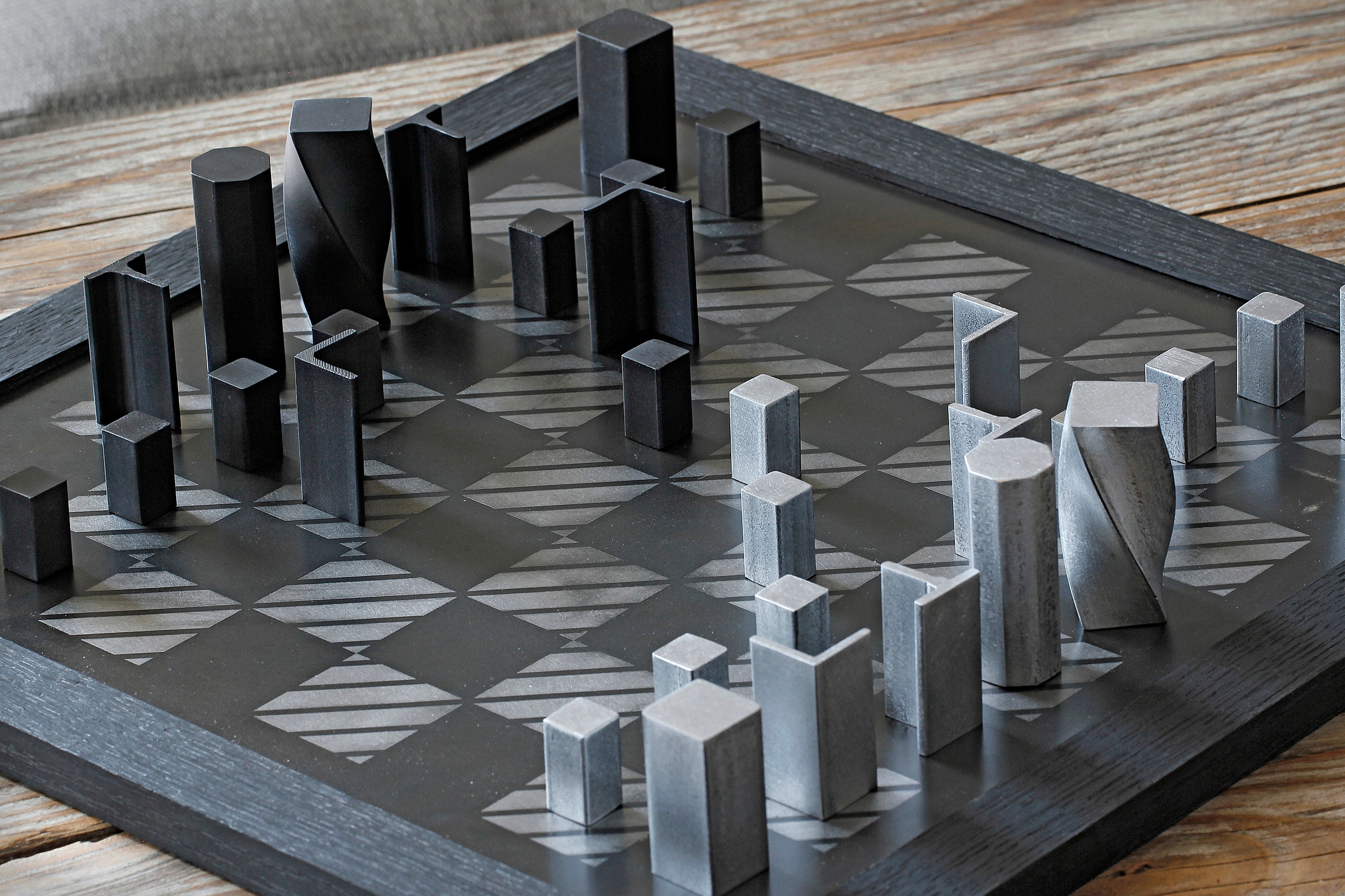 TWIST - Solid Steel Chess Set and Wooden Box - Raw/black - Etsy