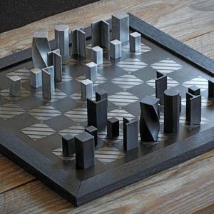 TWIST Chess Set - 32 Pieces Raw Steel / Black - Etsy