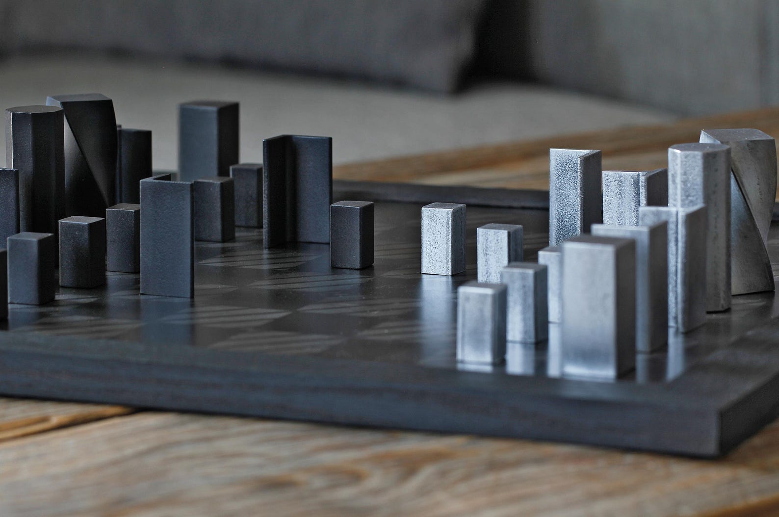 TWIST Chess Set - 32 Pieces Raw Steel / Black - Etsy