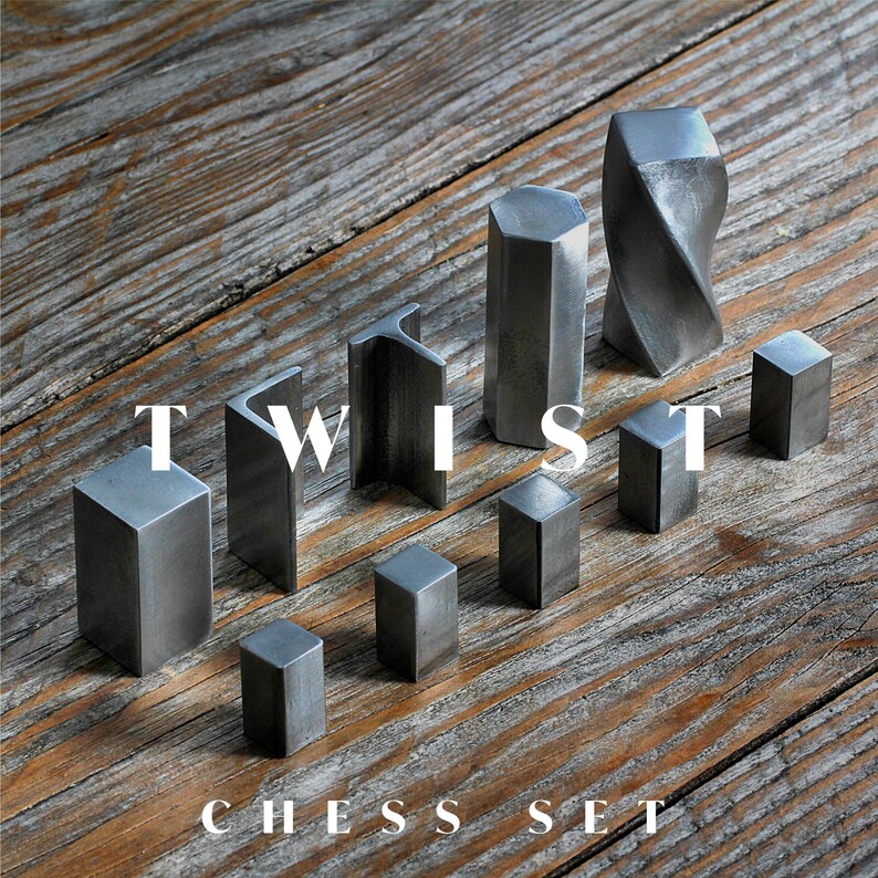 TWIST - Solid Steel Chess Set and Wooden Box - Raw/black - Etsy
