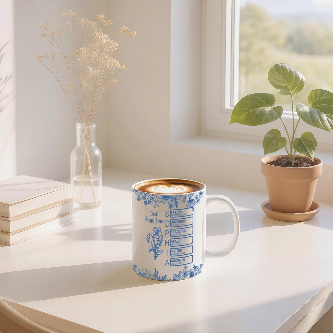 Personalized God Says I Am Name Letter in Bible Birth Flower Coffee Cup ...
