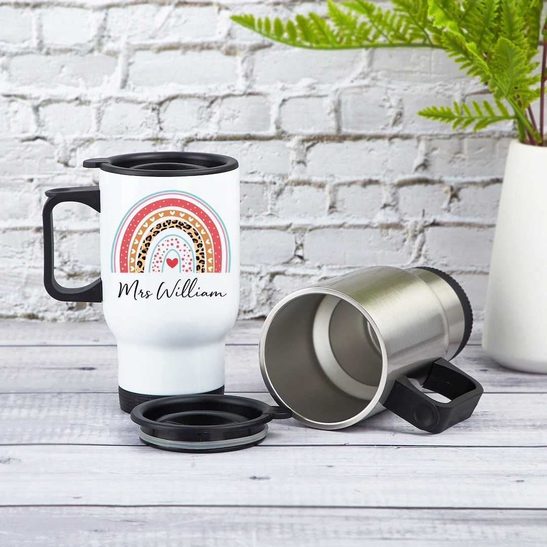 Custom Teacher Travel Mug, Teachers Gift, Teacher Rainbow Cup, Insulated Coffee Cup Mug ...