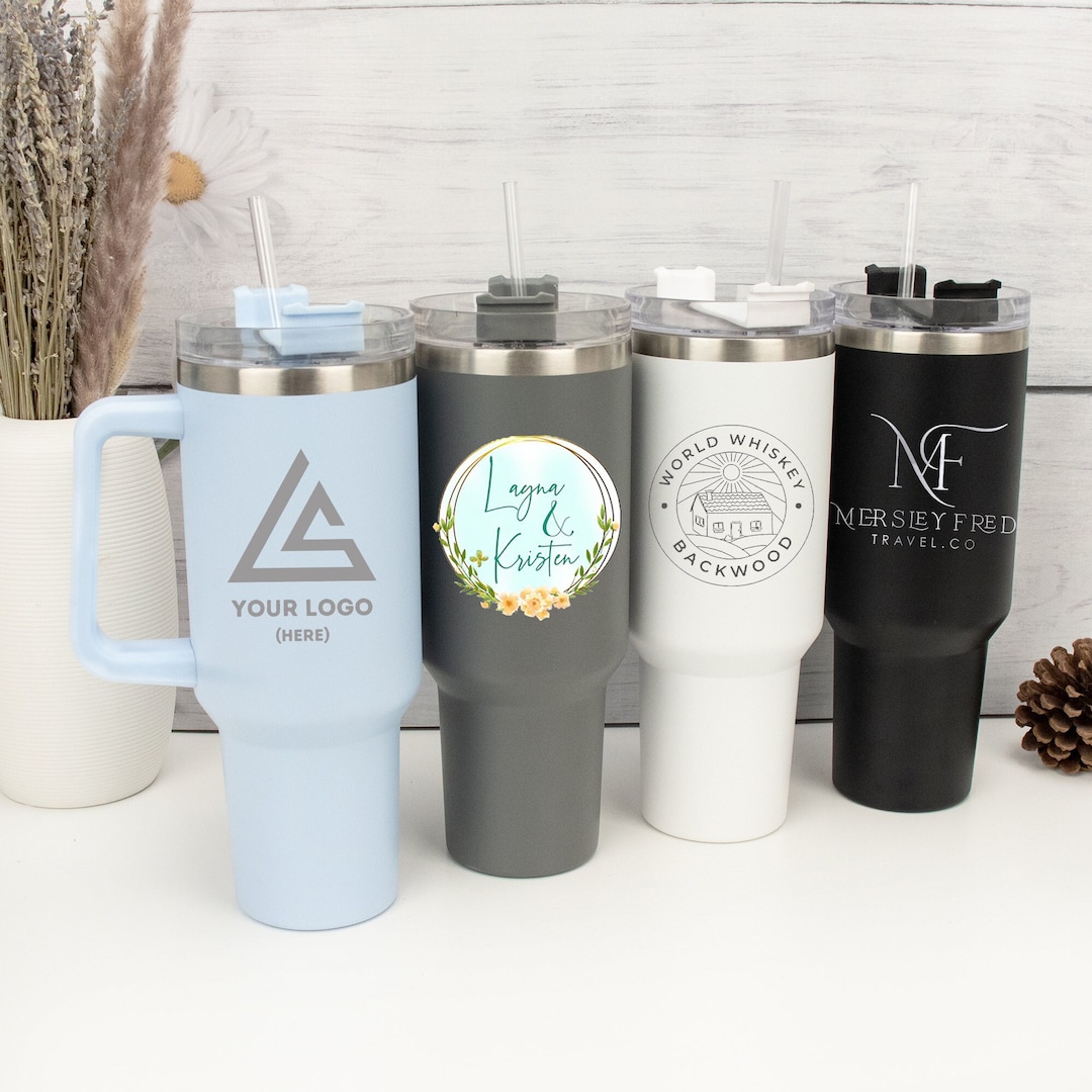 Personalized Logo 40oz Handle Tumbler With Straw, ADD YOUR LOGO, Laser ...