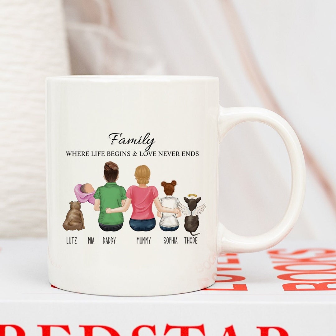 Personalised Family Portrait Mug, Family Pet Coffee Mug, Personalized ...