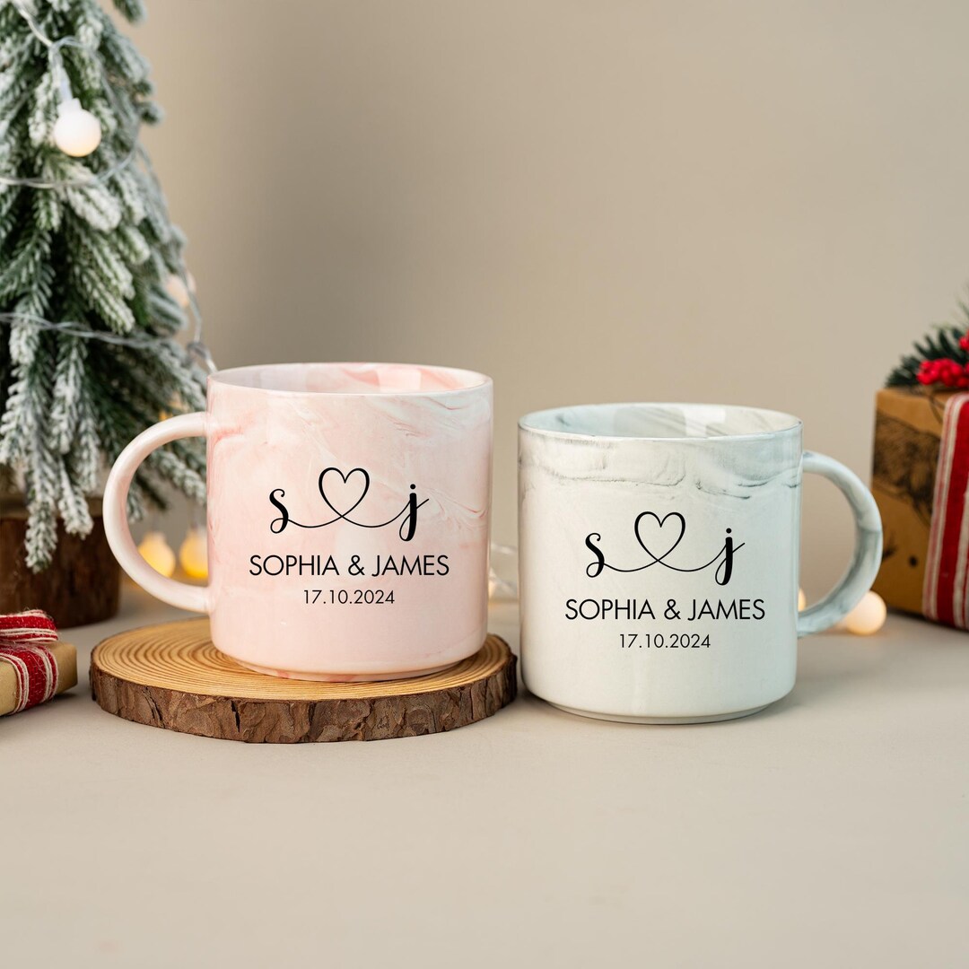 Personalised Engagement Mugs, Custom Marble Mugs, Newlywed Gifts ...