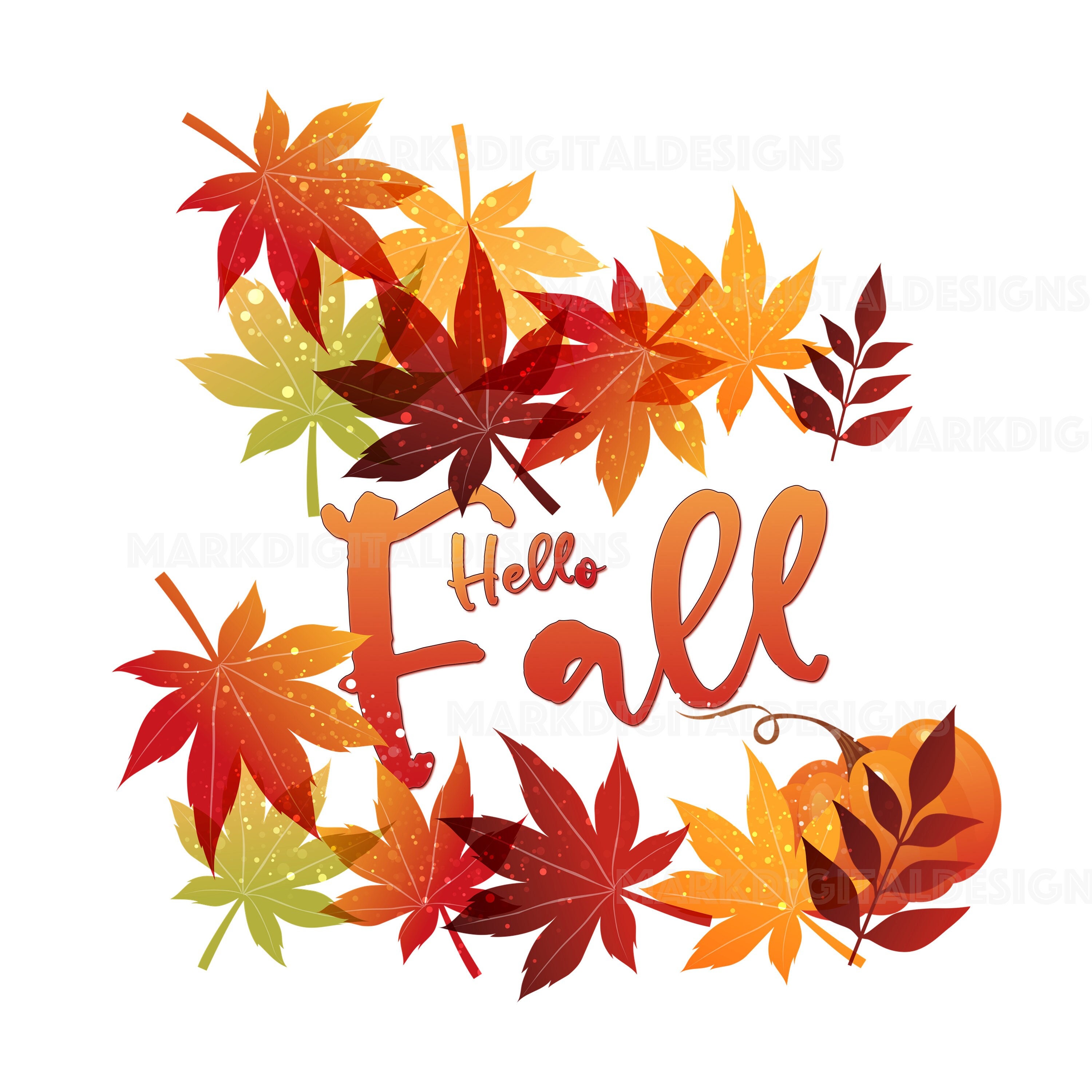 Hello Fall PNG, Hello Fall Leaves, Colorfull Leaves PNG, Digital ...