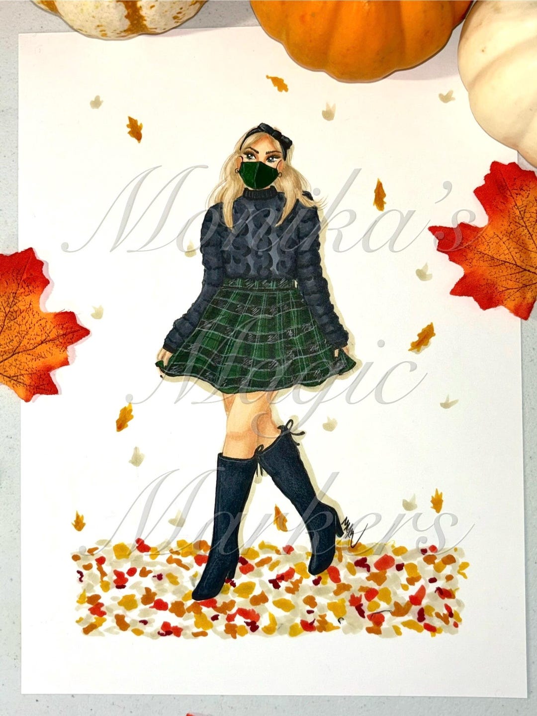 ORIGINAL Face Mask Fall Fashion Illustration Immunocompromised Health ...