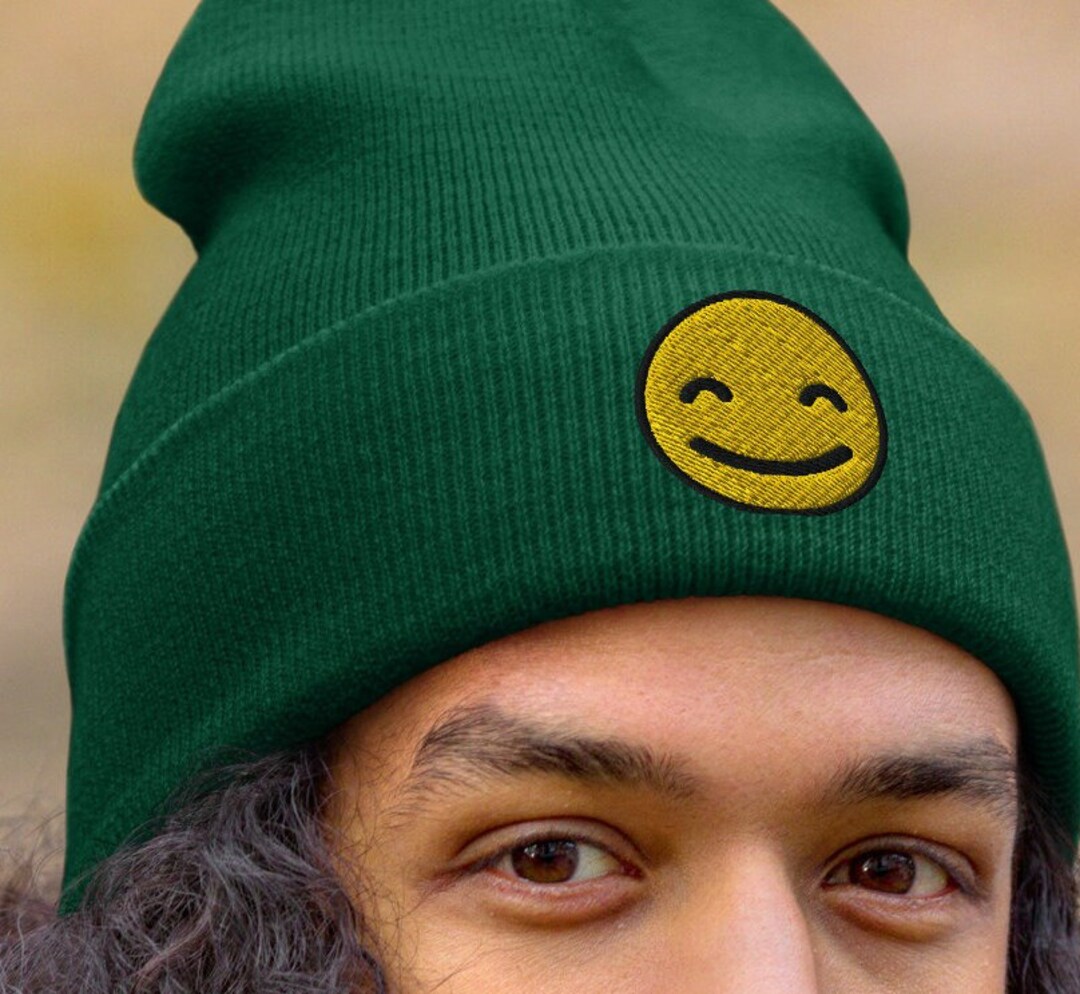 3D Puff Smiley Face Embroidered Beanie - Etsy