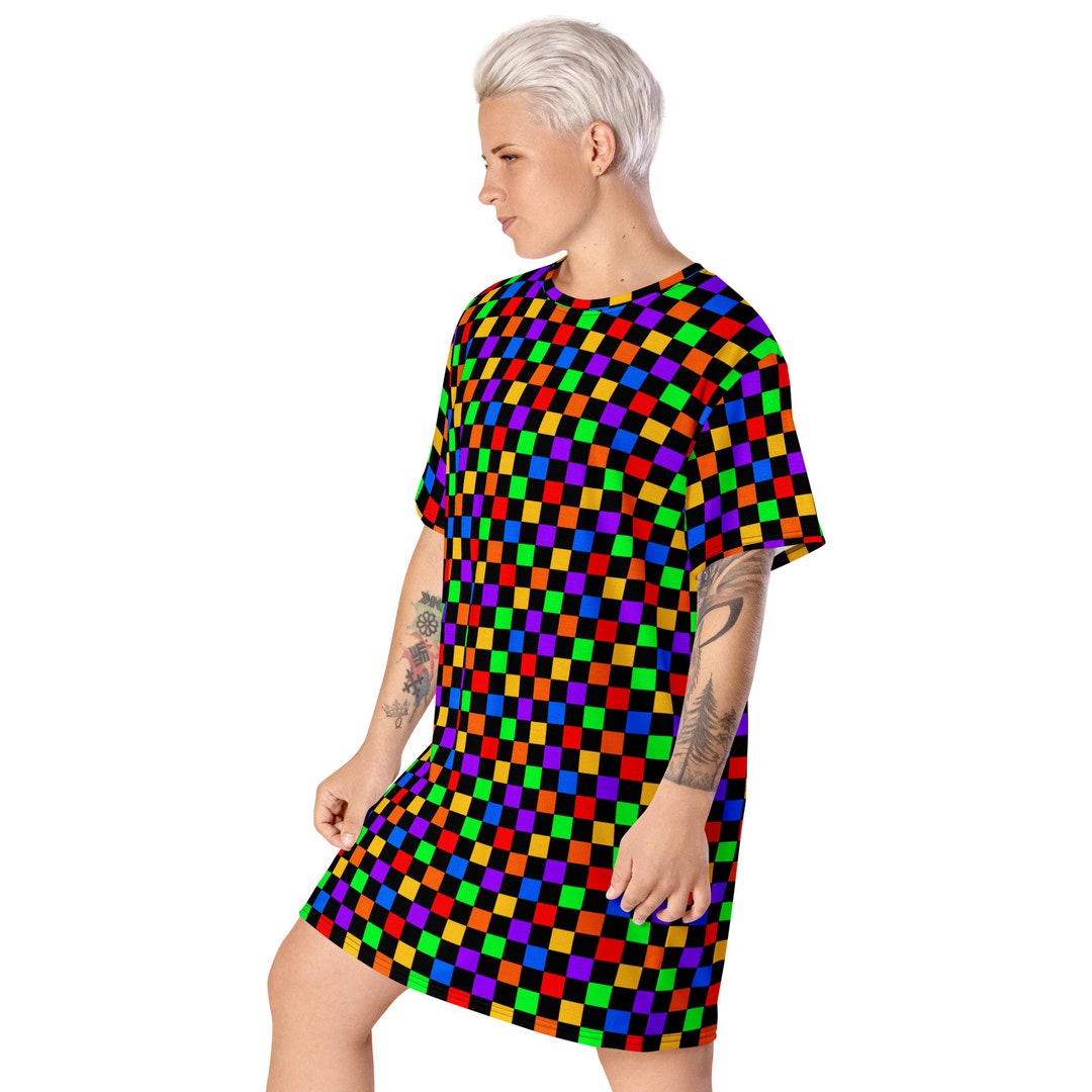 Kaleidoscope Checkerboard Dress Vibrant Oversized Style - Etsy
