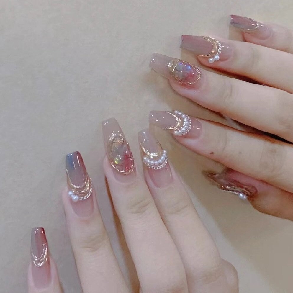 Luna Korean Artisan kpop Style Hand Drawn 3D Decorations Press on Nails ...