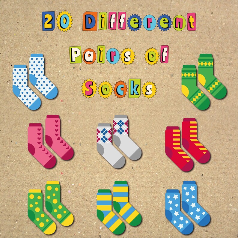 Colorful Sock Matching Game Printable – 20 Pairs Preschool Activity for ...