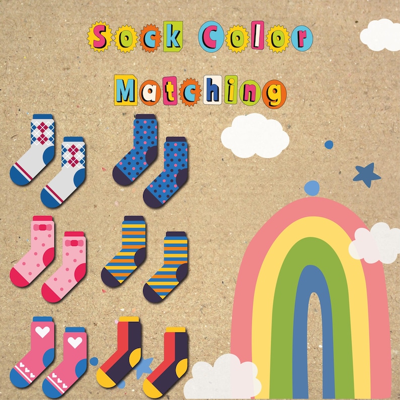 Colorful Sock Matching Game Printable – 20 Pairs Preschool Activity for ...