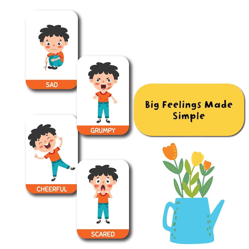 Emotions and Feelings Flash Cards for Kids – 28 Printable Behavior ...