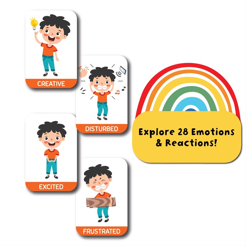 Emotions and Feelings Flash Cards for Kids – 28 Printable Behavior ...