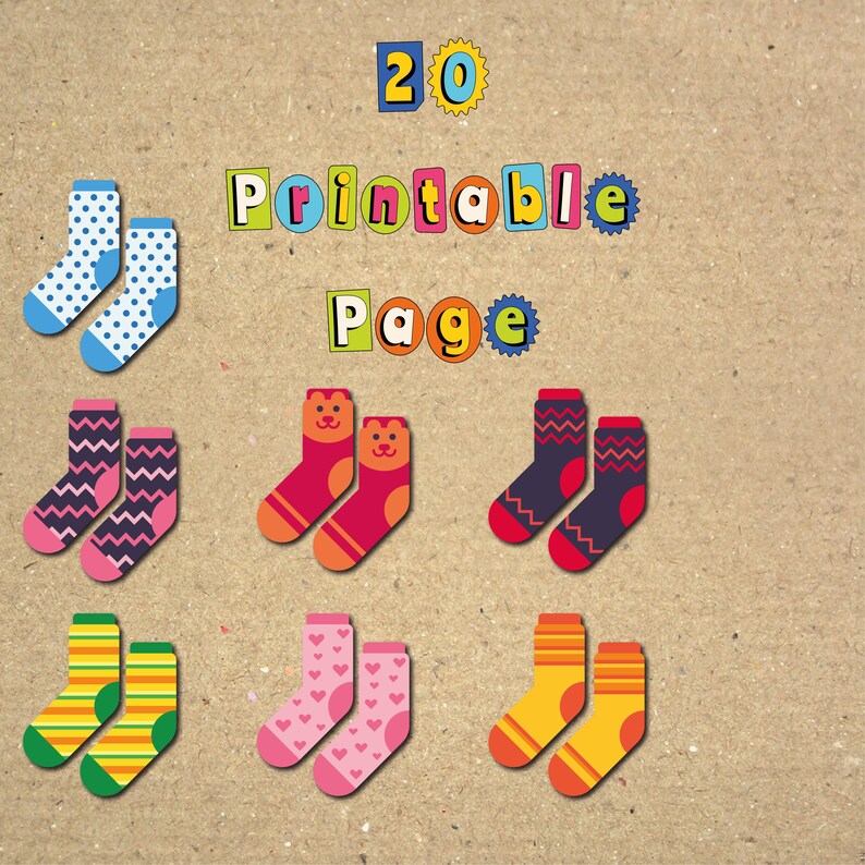 Colorful Sock Matching Game Printable – 20 Pairs Preschool Activity for ...