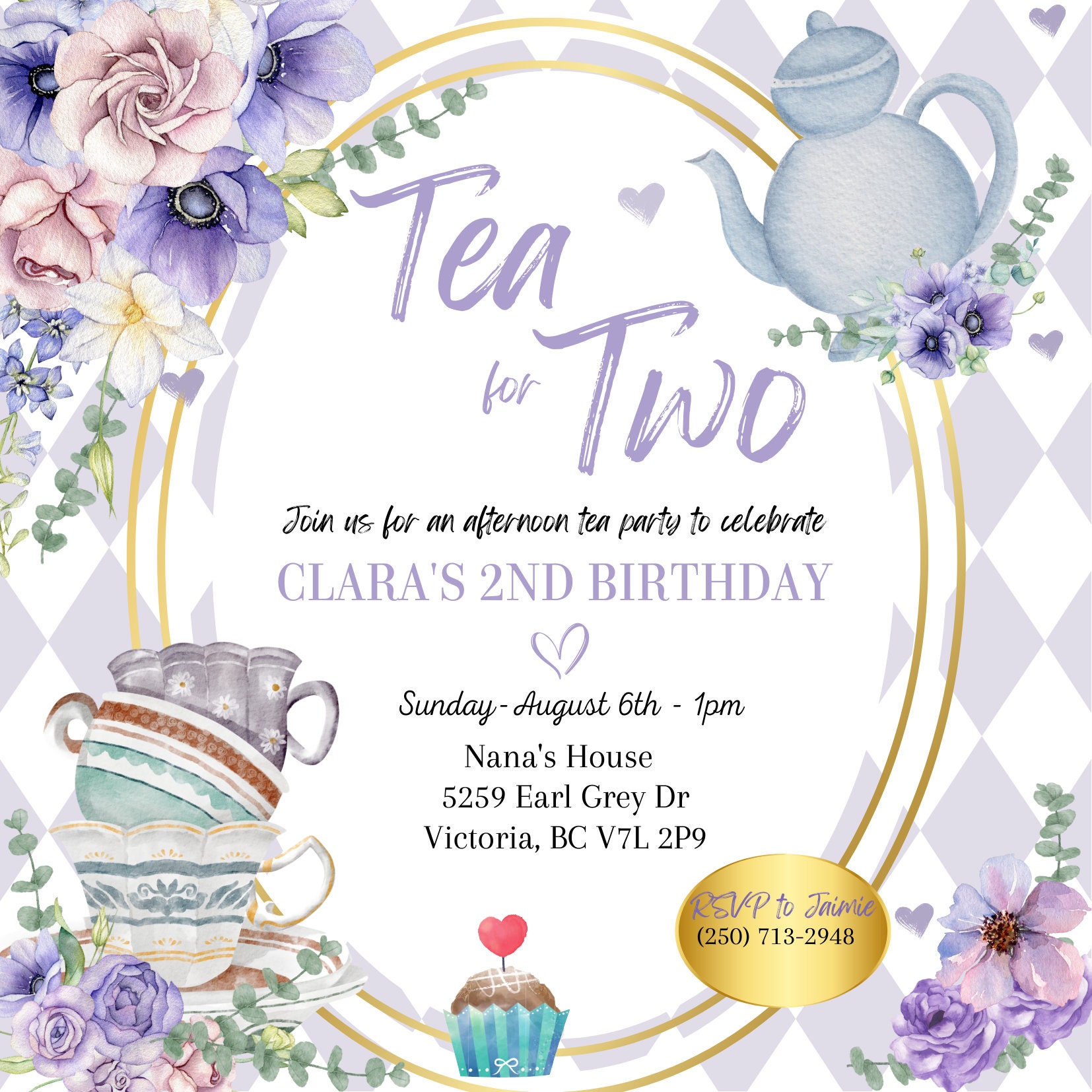 Editable Tea for Two Birthday Invitation Tea for Two 2nd Birthday Party ...