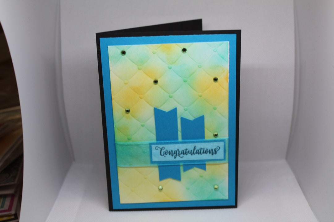 Congratulations Handmade Greeting Card- Blue Ribbon With Silver Gems - Etsy